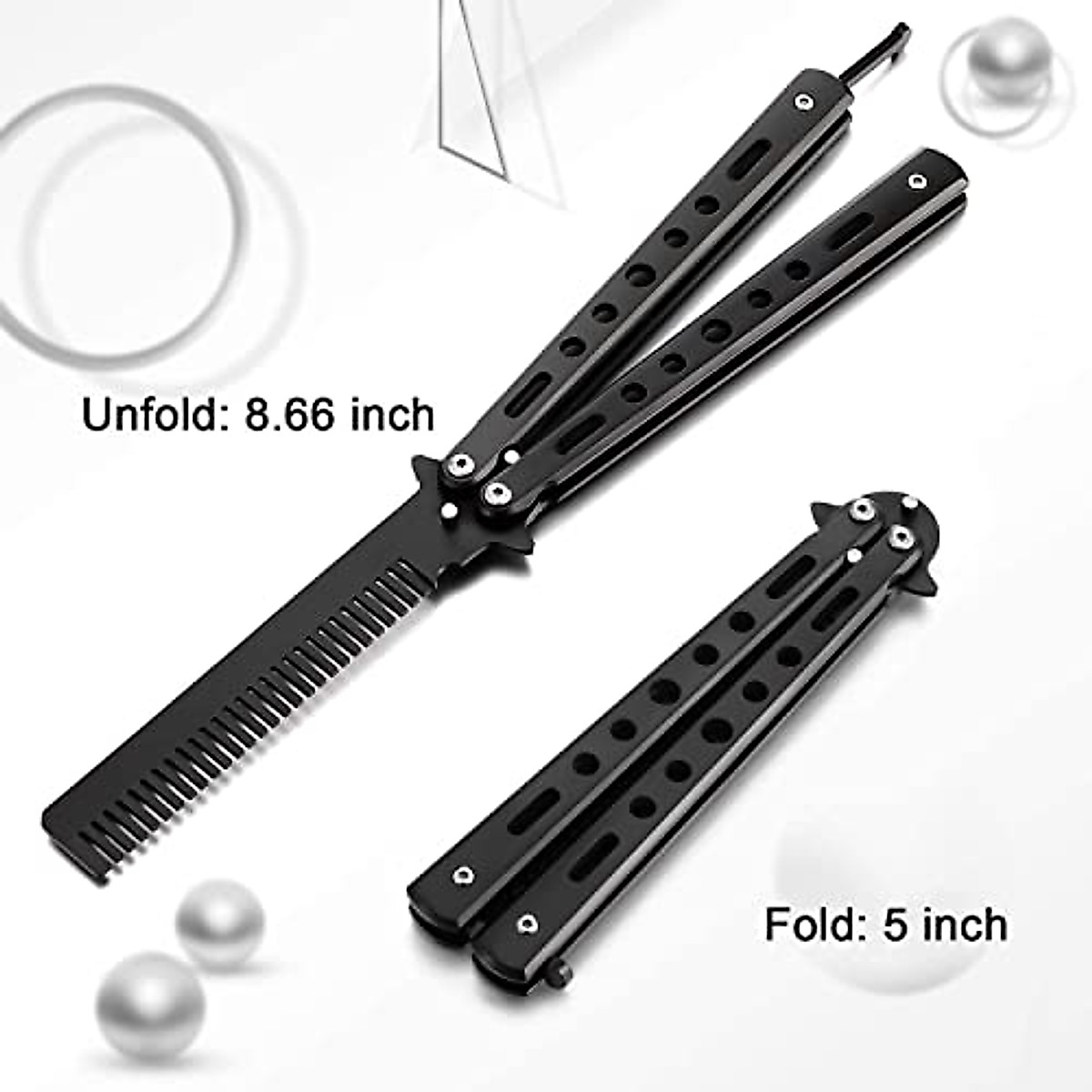 2 Pieces Butterfly Combs Stainless Steel Folding Training Practice Combs Hair Styling Tools for Sport Outdoor Use (Black, Silver)