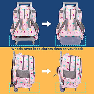 seastig Rolling Backpack 18in Double Handle Backpack Kids Wheeled Backpack Roller Backpack with Lunch Bag Set Girls Boys, Alpaca with Sunglasses