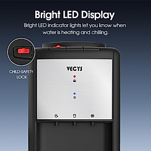 VECYS Hot and Cold Top Load Water Cooler Dispenser, 3 or 5 Gallon with Child Safety Lock, Built-in Refrigerating Compressor and 304 Stainless Steel Water Tank