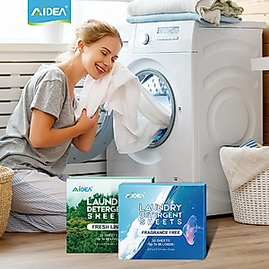 AIDEA Laundry Detergent Sheets, Fresh Scent-(60 Loads) 30 Sheets, Laundry Sheets Detergent, No Plastic Jug, Lightweight & Easy To Use For Travel, Apartments, Dorms