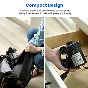 Etekcity Electric Air Pump Air Mattress Portable Pump for Inflatables Couch, Pool Floats, Blow Up Pool Raft Bed Boat Toy, Quick-Fill AC Inflator Deflator with 3 Nozzles, 110-120 Volt, Black