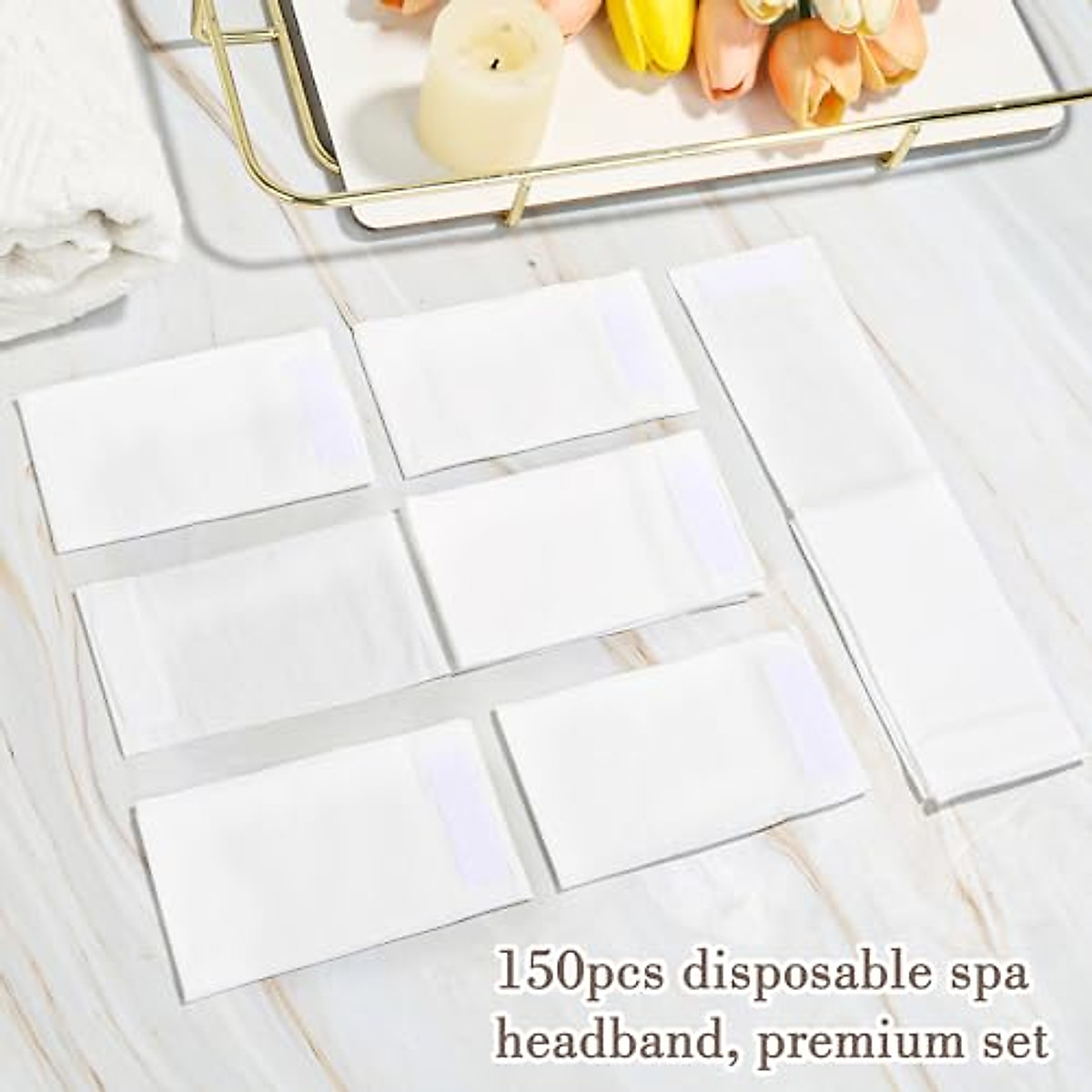 Sublaga 150 Count Disposable Headbands, White, Breathable Elastic Non-woven Fabric, Convenient for Facials, Esthetician Supplies, Salon, Day Spa, Hotel and Travel, Hairband for Women's Hair