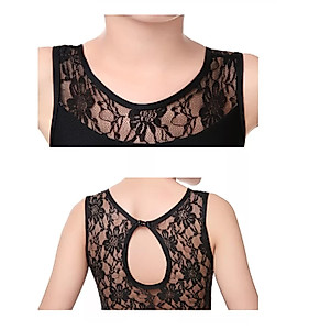 Aslana Lace Tank Leotard, Short & Long Sleeve Leotard for Girls kids Ballet Dance Gymnastics Costume (Medium, White)