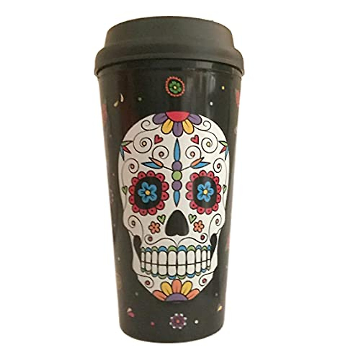 Farmhouse Treasures Day of the Dead, Sugar Skull Double Walled Travel Cups, Set of 2
