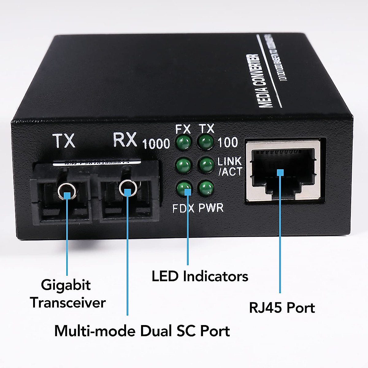 A Pair 2 Pack Multi-Mode Dual SC Fiber Gigabit Fast Ethernet Media Converter, Mini 1x 10/100/1000Base-T RJ45 to 1000Base-SC Slot Converter Transceiver, up to 2KM 850-1310-nm, AC 100V~240V