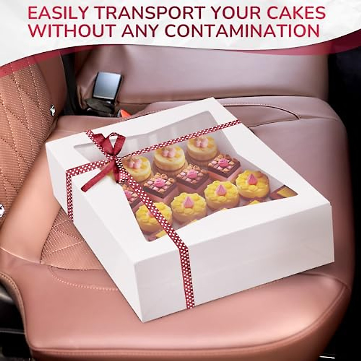 10 Pcs Half Sheet Cake Boxes 19x14 In - White Bakery Boxes with Window, Glossy Finish and Flip Top - Strong Cardboard, Easy Assemble, Secure Transport, Great for Cookies, Cakes, Donuts, and Gifting