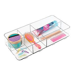 iDesign Clarity Plastic Divided Organizer, Interlocking Storage Container for Vanity, Bathroom, Kitchen Drawers, 16" x 8" x 3", 5 Section