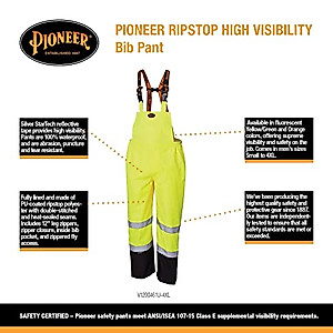 Pioneer Ripstop High Visibility Bib Pan Safety Rain Gear, Hi Vis, Waterproof, Reflective, Work Overalls for Men, Orange, Yellow/Green, V1200461U-2XL