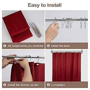 WOHEWREY Shower Curtain, Waterproof Waffle Fabric Shower Curtain, 72 * 78 Inch Shower Size, with 12 Hooks, Weighted Long Hem, Machine Washable, Suitable for Home Hotel Bathroom Shower Curtain Set Red