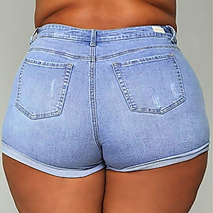 Fashion Wash Denim Shorts,THENLIAN New Women Summer Short Jeans Denim Pockets Wash Denim Shorts(L, Blue)