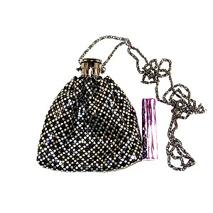 XXX-Small Vintage Evening Purse Metal Mesh Gatsby Bag for Cocktail Party Prom Wedding Banquet Black With Silver