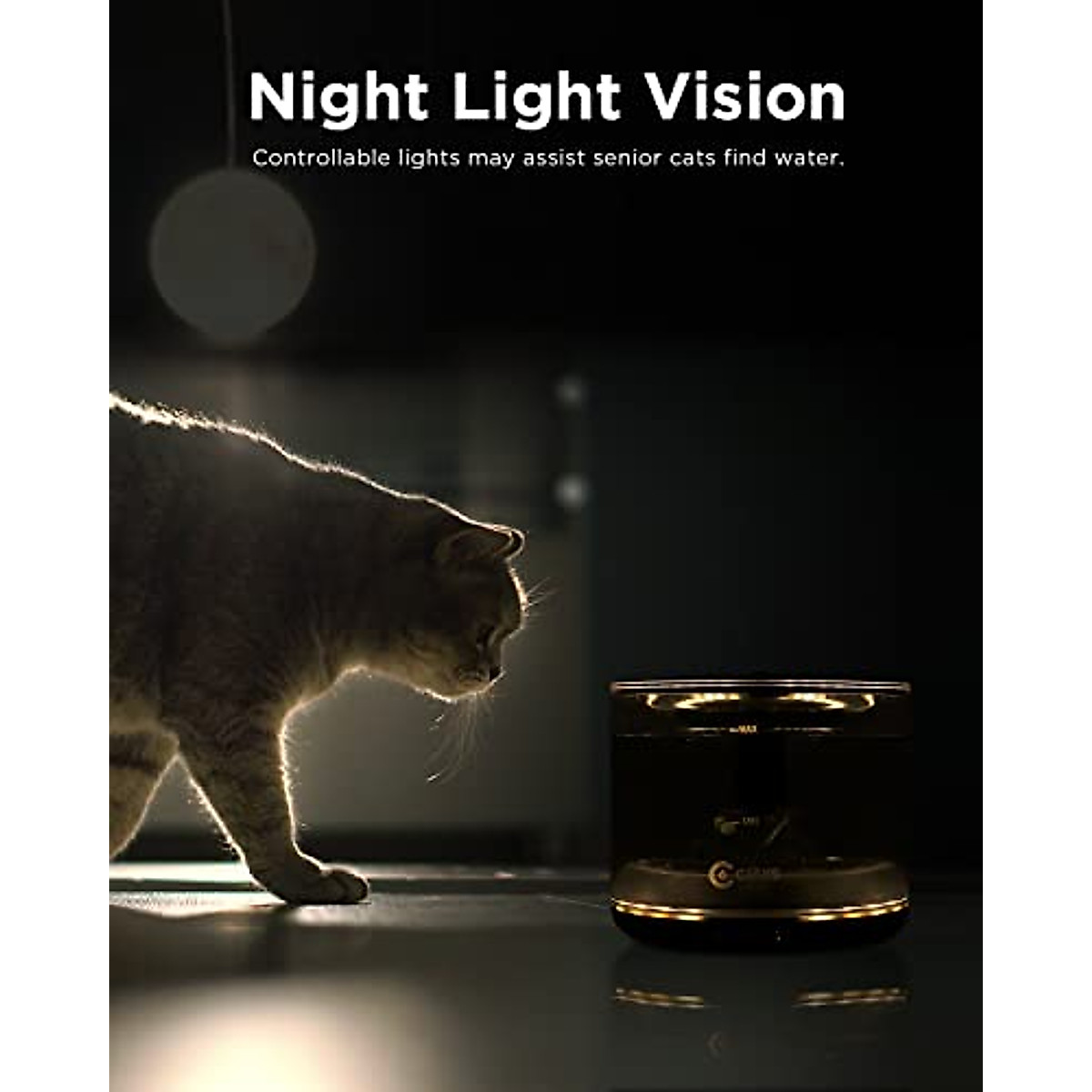 Ciays 67oz/2L Pet Water Fountain Automatic Cat Drinking Fountain Multi Filtration System Pet Water Fountain with LED Light and Filter for Cats and Small Dogs, Black (11104)