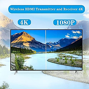 HPDFCU Wireless HDMI Transmitter and Receiver,Wireless HDMI 4k Extender Kit, HDMI Adapter Support 4K@30Hz, Support 2.4/5GHz Player Streaming Video/Audio from Laptop/PC/Phone to HDTV/Projector