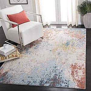 SAFAVIEH Tulum Collection 5'3" x 7'6" Ivory / Pink TUL207A Modern Abstract Non-Shedding Living Room Bedroom Dining Home Office Area Rug
