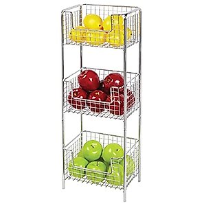 mDesign Steel Freestanding Storage Organizer Tower Rack Basket Shelf, Metal 3-Tier Furniture Unit for Kitchen Pantry - Holds Fruit, Potatoes, Snacks, Drinks, Appliances - Concerto Collection - Chrome