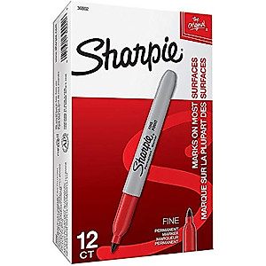 Sharpie 30002 Fine Point Permanent Marker, Marks On Paper and Plastic, Resist Fading and Water, AP Certified, Red Color, Pack Of 2 Boxes Of 12 Markers