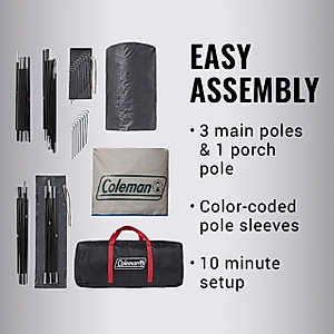 Coleman Cabin Camping Tent with Screened Porch, 4/6 Person Weatherproof Tent with Enclosed Screened Porch Option, Includes Rainfly, Carry Bag, Extra Storage, and 10 Minute Setup