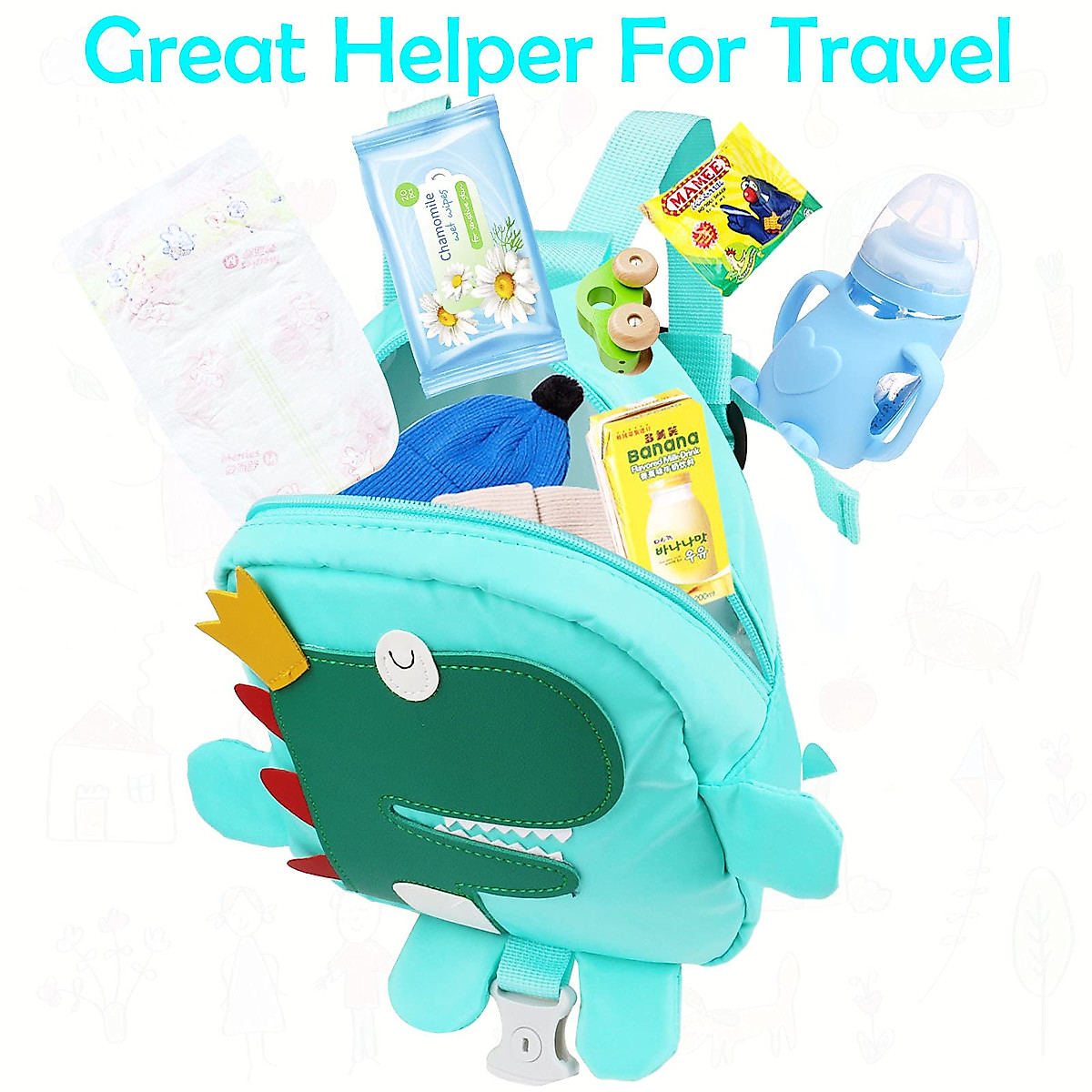 Backpack Leash for Toddlers + Anti Lost Wrist Link, Dinosaur Kids Backpack Harness with Leash for 1-5 Years Old Boys and Girls Christmas Gift (Dinosaur Blue)