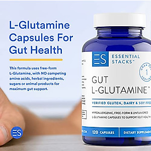 Essential Stacks Gut L-Glutamine Capsules 1000mg (Made in USA) - Gluten, Dairy & Soy Free, Non-GMO L Glutamine for Gut Health - 60 Serves (120 Caps)