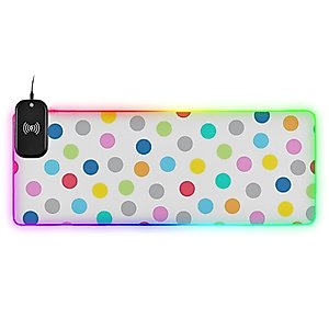 Polka Dot Wireless Charging Mouse Pad for Mobile Phone Extra Large Gaming Mousepad with 13 Lighting Modes Mouse Mat for Gaming MacBook PC Laptop Desk Office Home