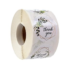 LOOGI Thank You Stickers Roll, 2 Inch Greenery Frames Thank You Stickers Labels for Wedding Party Bridal Showers, 500 Tags for Envelope Gift Wrap Packaging Bags Bouquets