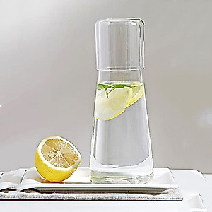 ZILJJ Clear Bedside Water Carafe Set with Tumbler Glass for Bedroom, Bedside Night Water Carafe Set with Glass, Mouthwash Decanter for Bathroom, Water Carafe with Cup for Nightstand (30 oz/850ml)