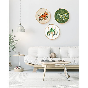 Santune 3 Sets Embroidery Starter Kit with Pattern and Instructions, Cross Stitch Set, Stamped Embroidery Kits with 3 Embroidery Clothes with Pattern, 1 Embroidery Hoops