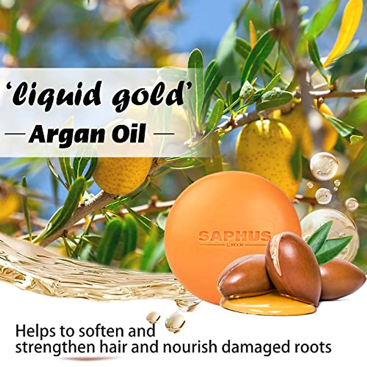 SAPHUS Bar Shampoo and Conditioner Bar Set for Dry & Curly Hair, Argan Oil Solid Shampoo Bar and Conditioner Bar Soap for Strengthening, Cleansing & Moisturizing, Travel Size, Zero Waste, 2pc Set