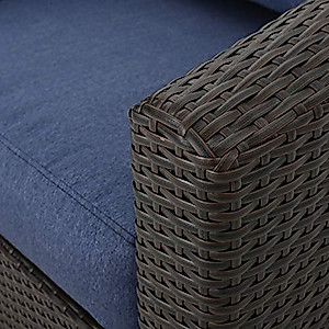 Christopher Knight Home Connie Outdoor 4 Seater Wicker Swivel Chair and Fire Pit Set, Mixed Brown + Navy Blue + Hammered Bronze