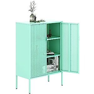 COFaR Mint Green Metal Cabinet,Metal Locker Storage Cabinet with Doors and Shelves,Multipurpose Storage Rack,3-Tier Office Cabinet,Metal Storage Cabinet for Home Office