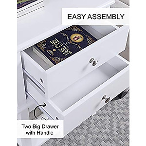 WOODEEM White Nightstand with Drawers Tall 28", Modern Large End Table Living Room, Wooden Bed Side Tables for Bedrooms