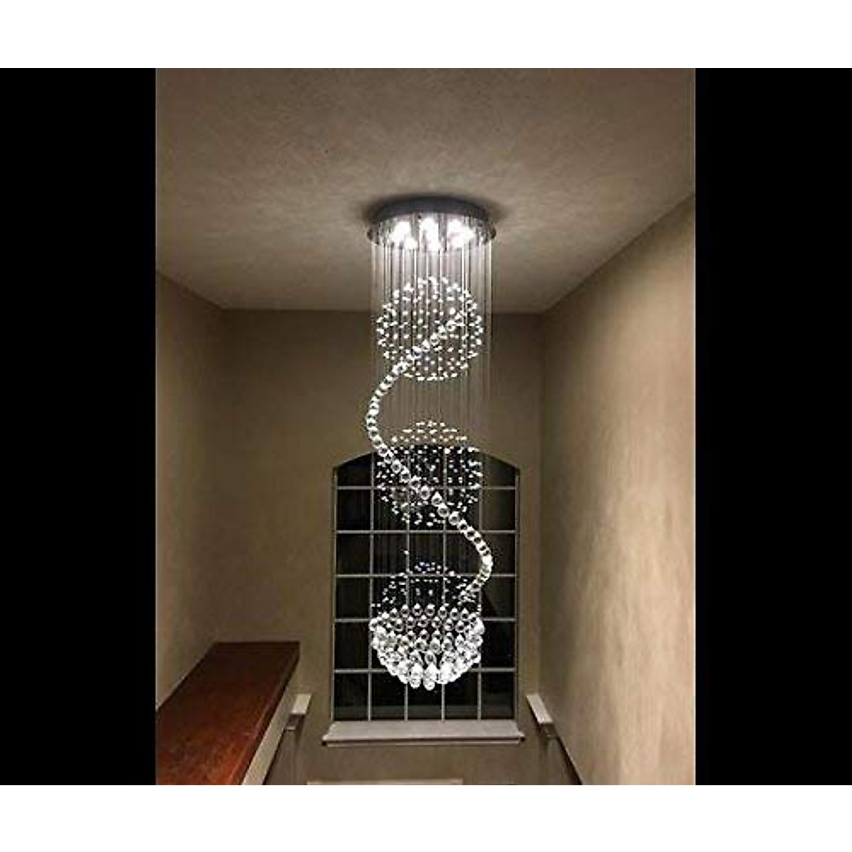 Crystal Chandeliers Modern Spectacular Spiral Sphere Raindrop Chandelier K9 Crystal Ceiling Light Fixture for Living Room Hotel Hallway Foyer EntryWay Staircase Chandelier Romantic Deco 20 Inch X 71 Inch of CRYSTOP