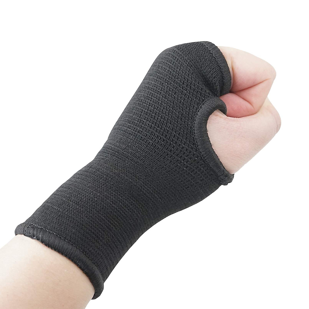 Luwint Kids Hand Wrap - Knitted Palm Sleeve Wrist Brace Hand Protection Support for 8-14 Years, 1 Pair Black