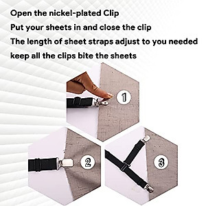 wonhag Fitted Bed Sheet Straps Premium Version Sheet Holders for Bed Corners Heavy Duty Clips Black 4 PCS Bedsheet Fasteners