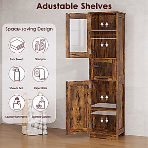 IDEALHOUSE Slim Bathroom Storage Cabinet, 67" Tall Cabinet with Doors and Shelves, Freestanding Narrow Bathroom Linen Cabinet for Laundry Room, Kitchen, Living Room, Small Spaces, Rustic Brown