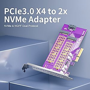 10Gtek 2-Port M.2 NVMe Adapter M-Key and B-Key, PCIe X4 Gen3.