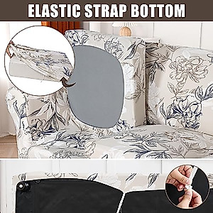 SearchI Stretch Sofa Cover Printed Couch Covers, Floral Pattern 2 Piece Armchair Slipcover with Separate Chair Cushion Cover, Washable Furniture Protector for Living Room(Armchair, Flower Shadow)