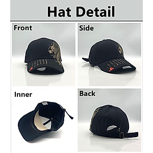ZRSYH Baseball Cap Chinese Dragon Hat Embroidered Hats Stylish Hip Hop Hats Adjustable Baseball Cap Retro Chinese Style Baseball Cap,Black