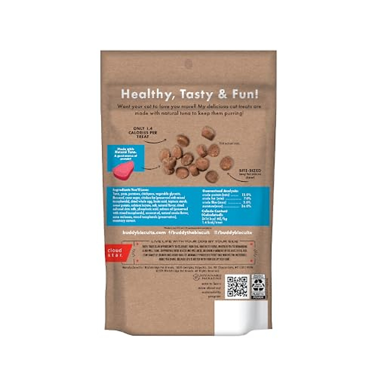 Buddy Biscuits 3 oz. Pouch of Grain Free Soft & Chewy Cat Treats Made with Natural Temping Tuna