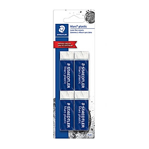 STAEDTLER Mars Plastic, Premium Quality Vinyl Eraser, White, Latex-free, Age-resistant, Minimal Crumbling (526 50 BK) 4 Count (Pack of 1)