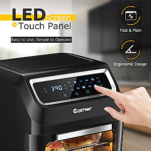 COSTWAY Air Fryer Oven, 8-In-1 Convection Air Dehydrator Oven with 6 Rotisserie Accessories, LED Touch Screen, Countertop Air Broiler Oven for Pizza, Toast, Turkey Roast, Fruit Slice, 1700W