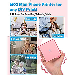 Phomemo M02 Pocket Printer- Mini Sticker Printer Bluetooth Inkless Thermal Photo Printer Compatible with Android iOS for Instantly Print Fun, Retro-Style Photos, Mini Life Assistant, Good Gift, Pink