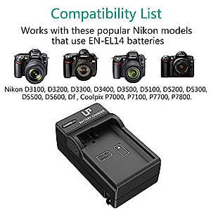 LP EN-EL14 EN EL14a Battery Charger, Charger Compatible with Nikon D3500, D5600, D3300, D5100, D5500, D3100, D3200, D5200, D5300, D3400, DF, Coolpix P7000, P7100, P7700, P7800 Cameras & More