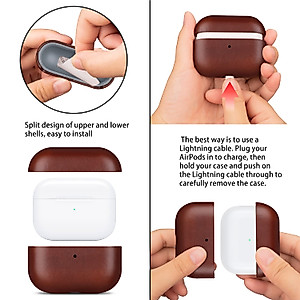 Maogoam for AirPods Pro 2 Leather Case Cover with Button, Genuine Crystal Vegetable Tanned Oil Wax Leather Case for AirPods Pro 2nd Generation, Retro Elegant Style, Front LED Visible, Red Brown