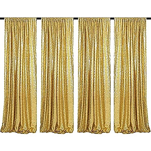 WISPET Gold Sequin Backdrop Curtains 4 Panels 2FTx8FT Glitter Gold Drapes Photo Backdrop Party Wedding Baby Shower Curtain Sparkle Photography Background