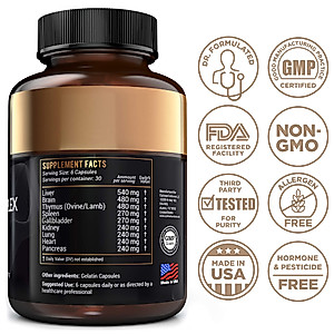 Optimal Carnivore Beef Organ Supplement, Grass Fed Beef Organs for Men & Women, 9 Organ Complex, Organ Meat - Beef Liver, Brain, Thymus, Lung, Gallbladder