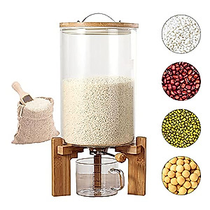 WDZCZDoo Flour and Cereal Container, Rice Dispenser 7.5L, Creative Glass Food Storge Container for Kitchen Organization and Pantry Store, Airtight Lid and Wooden Stand