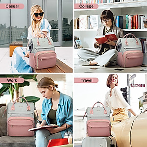 LOVEVOOK Laptop Backpack for Women Fashion Business Computer Backpacks Travel Bags Purse Doctor Nurse Work Backpack with USB Port, Fits 17-Inch Laptop, Light Grey-Pink