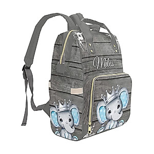 Liveweike Grey Elephant Flower Personalized Diaper Bags Backpack Custom Name Daypack Large Mommy Bag for Teen Girl Boy Student