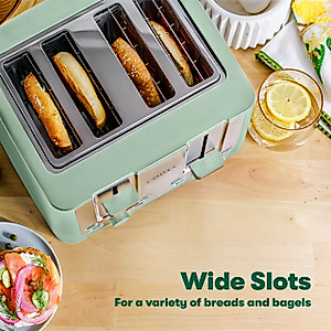 BELLA 4 Slice Toaster with Auto Shut Off - Extra Wide Slots & Removable Crumb Tray and Cancel, Defrost & Reheat Function - Toast Bread & Bagel, Sage